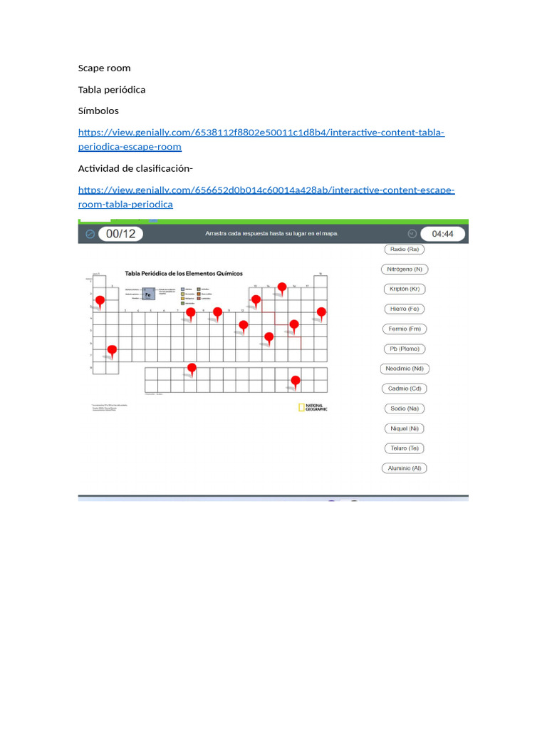 Scape Room - Tabla Periodica | PDF