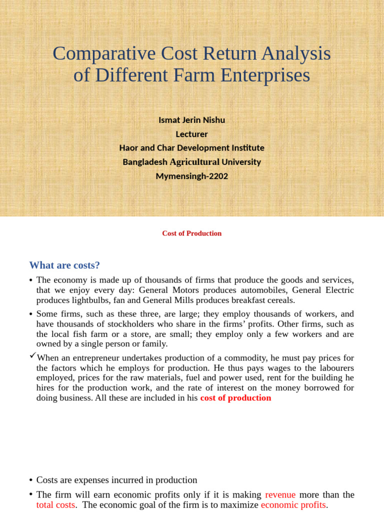 Cost Analysis of Farm Enterprises | PDF | Average Cost | Marginal Cost
