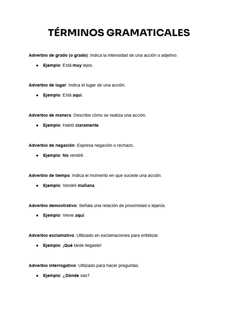 Glosario de Términos Gramaticales | PDF | Verbo | Relaciones sintácticas