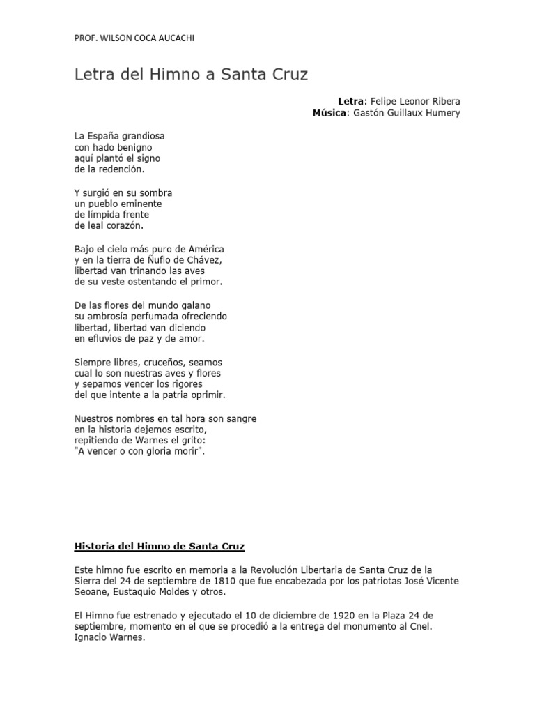 Historia Del Himno A Santa Cruz | PDF