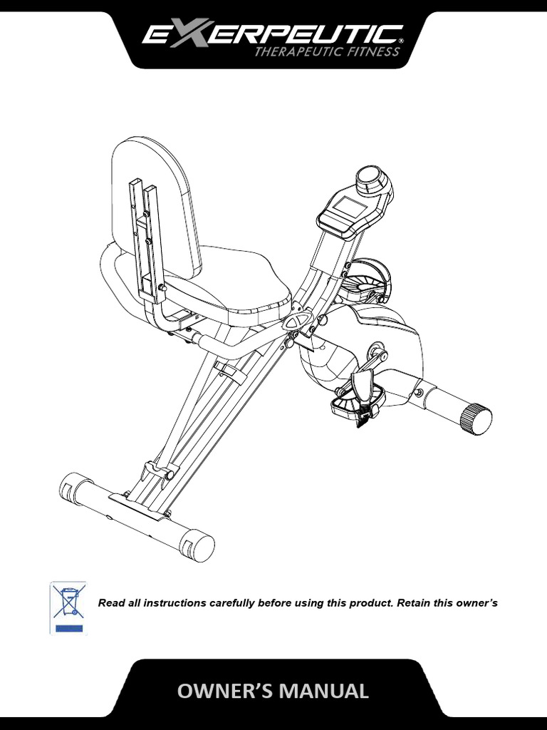 Exerpeutic Recumbent Bike Manual | PDF | Screw | Nut (Hardware)