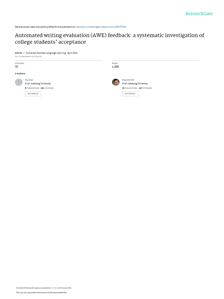 Automated Writing Evaluation (AWE) Feedback: A Systematic Investigation ...