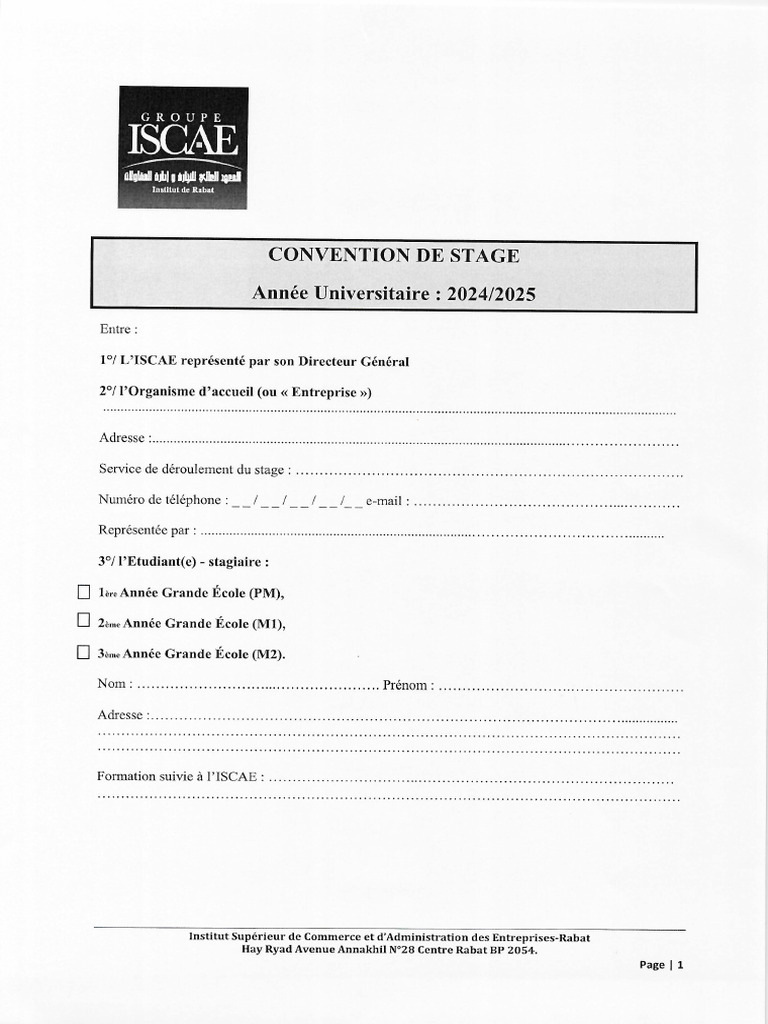 Convention de Stage 2024-2025 | PDF