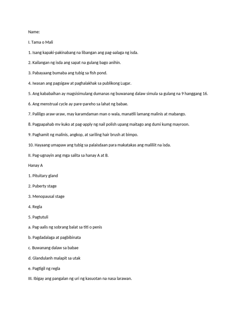 epp 3rd quarter exam | PDF