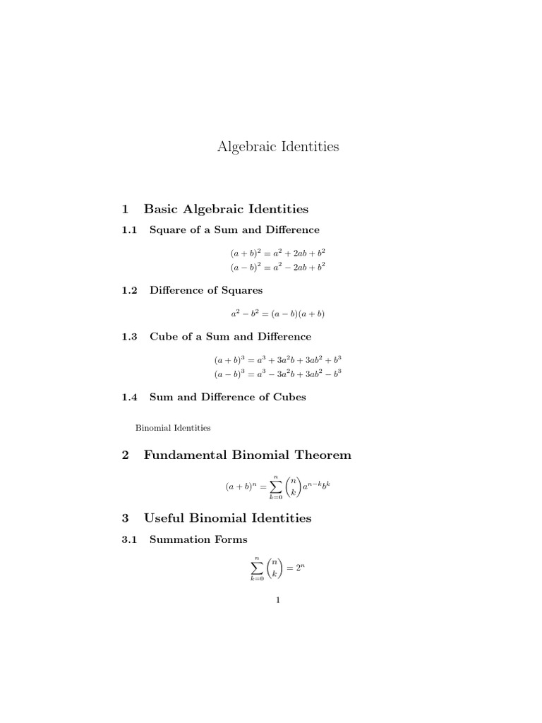 Binomial Identities Pdf