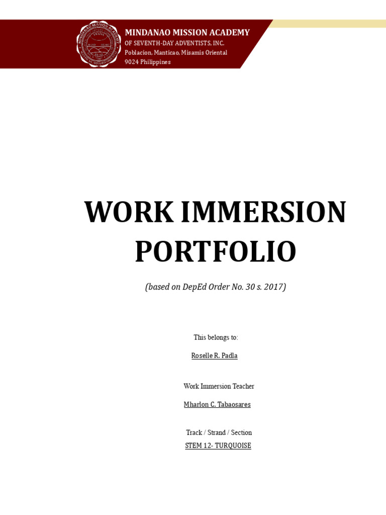 WORK-IMMERSION-PORTFOLIO-2025-docx (5) (AutoRecovered) | PDF | Curriculum | Employment