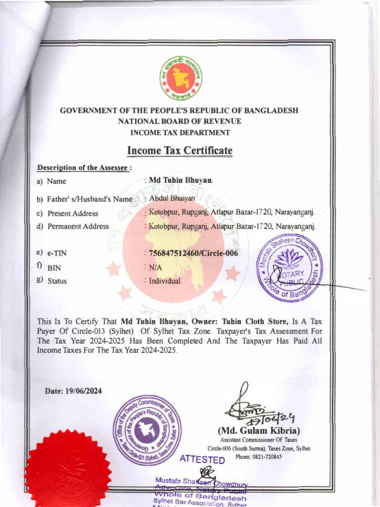 Income Tax Certificate 2 | PDF