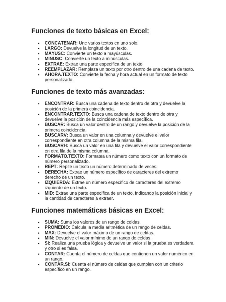 Funciones Básicas en Excel | PDF | Análisis matemático | Matemáticas
