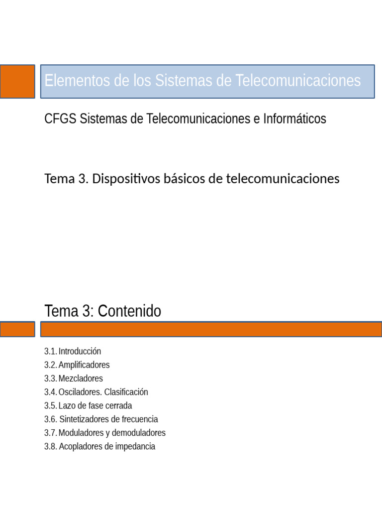 Tema 3. Dispositivos Básicos de Telecomunicaciones | PDF | Amplificador | Modulación