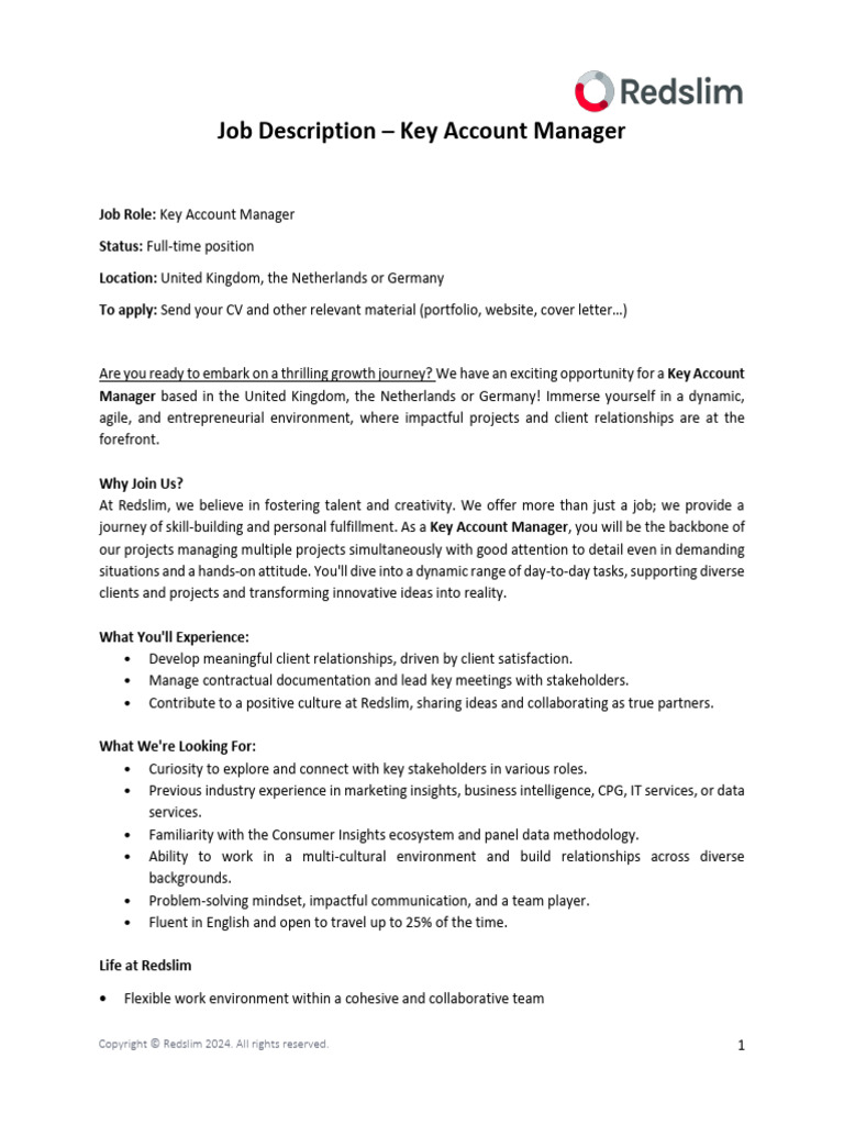 Redslim Job Posting Key Account Manager V3 | PDF | Diversity (Business ...