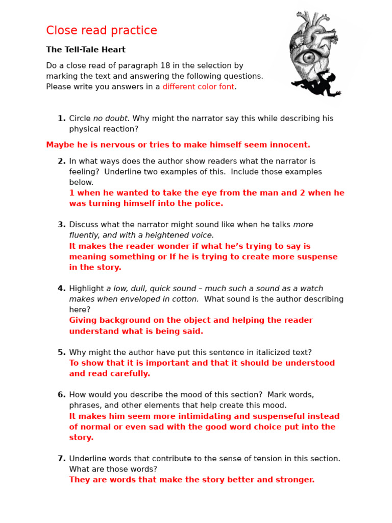 Close Reading Analysis of "The Tell-Tale Heart" | PDF