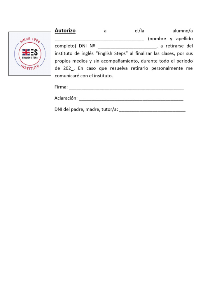 Autorizacion para Retirarse Del Instituto | PDF