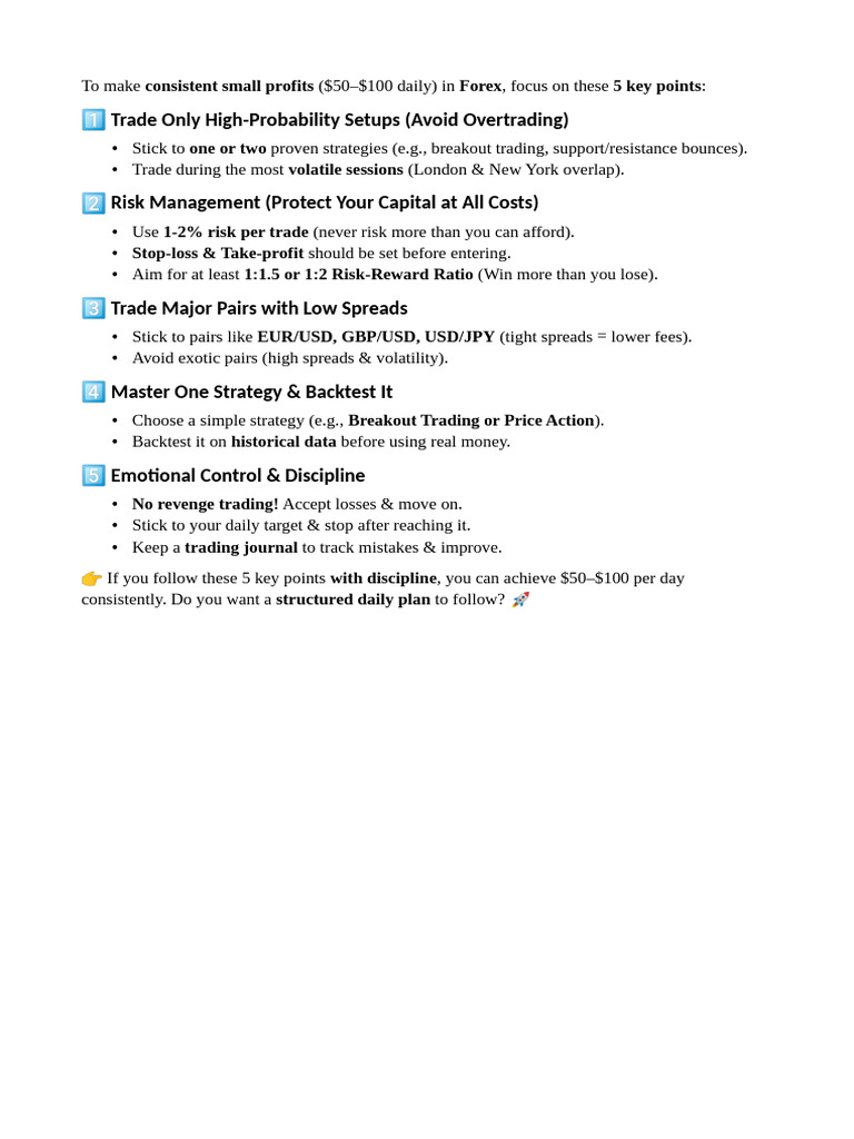Consistent Small Profits 50 100 Dollars Daily in Forex Focus On These 5 Key Points | PDF