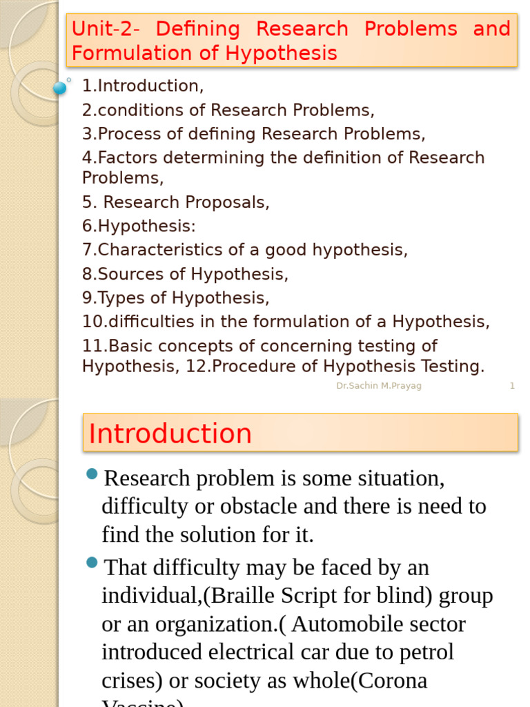 MCOM SY Research Methodology Unit 2 Defining Research Problems and Formulation of Hypothesis ...