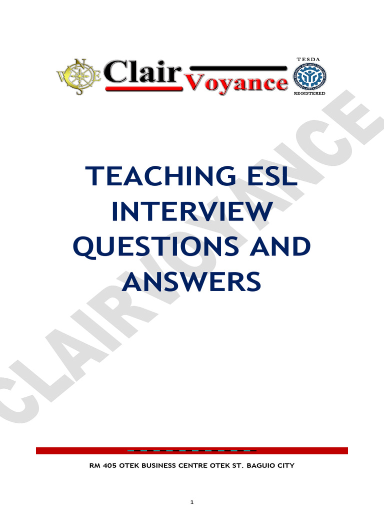 ESL Teaching Interview Q&A Guide | PDF | English As A Second Or Foreign ...