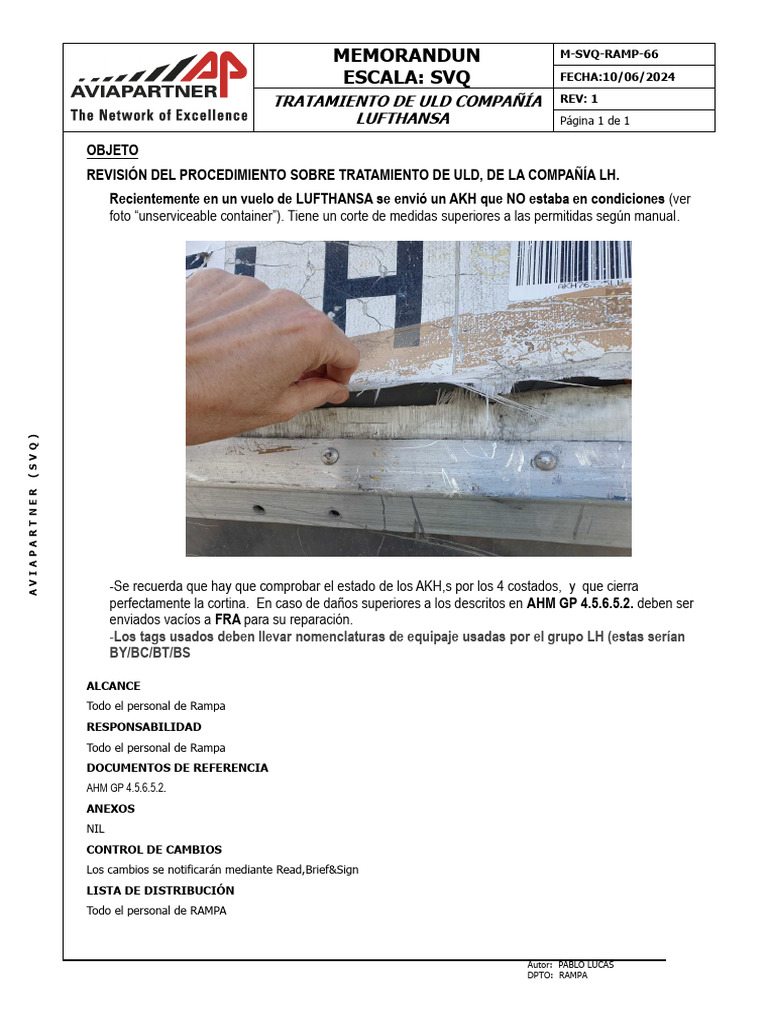 M SVQ Ramp 066 Memorandun Revision Uld Lufthansa | PDF