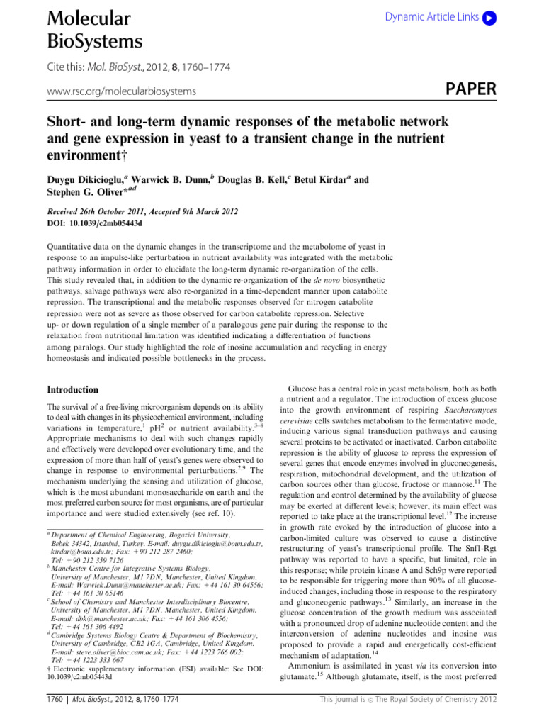 Short - and Long-Term Dynamic Responses of The Metabolic Network | PDF ...