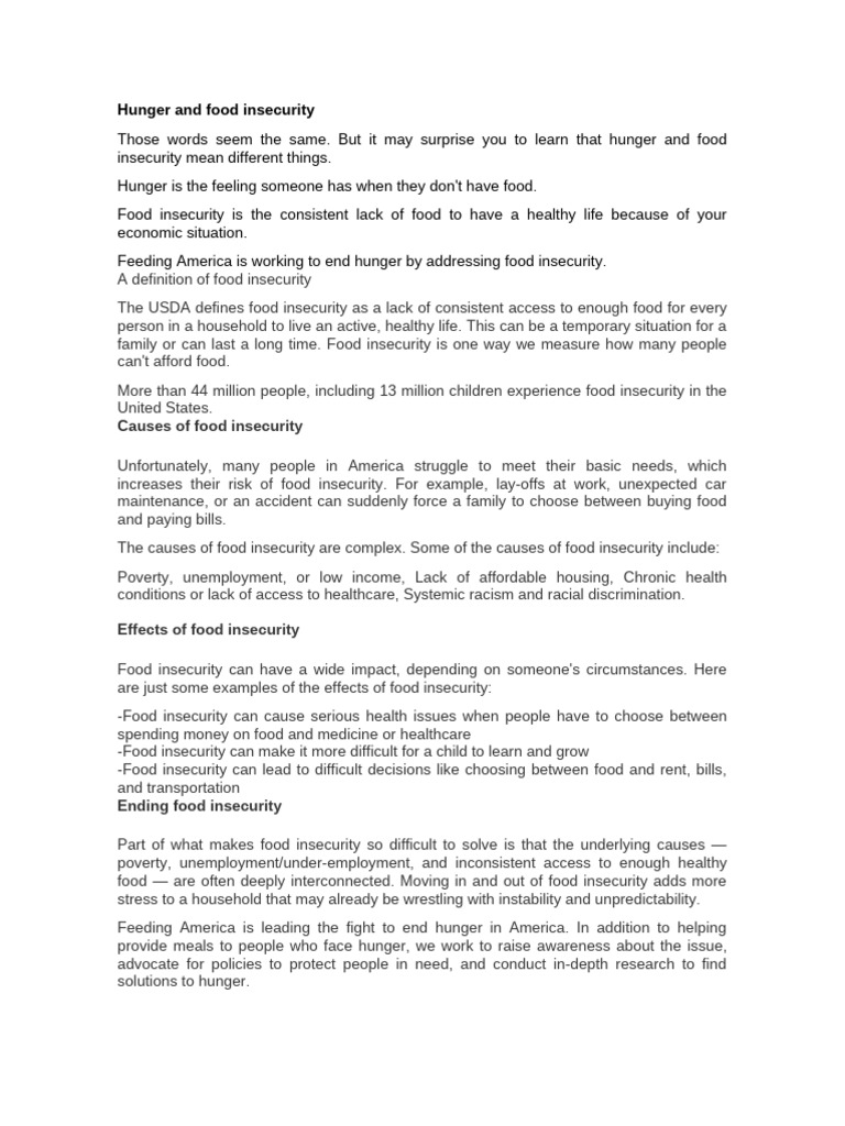 Hunger and Food Insecurity | PDF | Food Security | Hunger