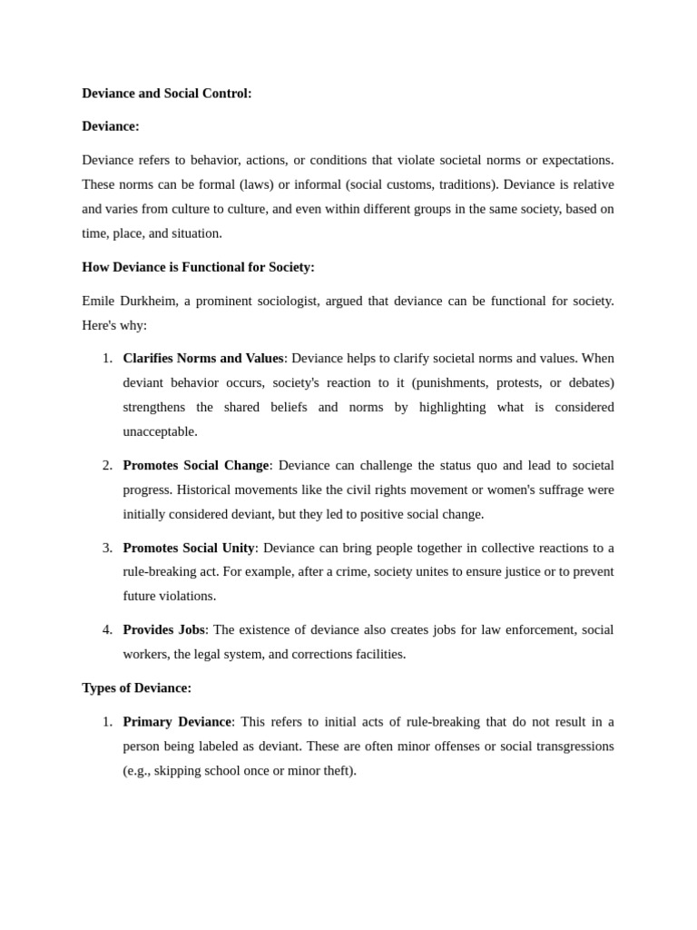 Deviance and Social Control | PDF | Deviance (Sociology) | Crime & Violence