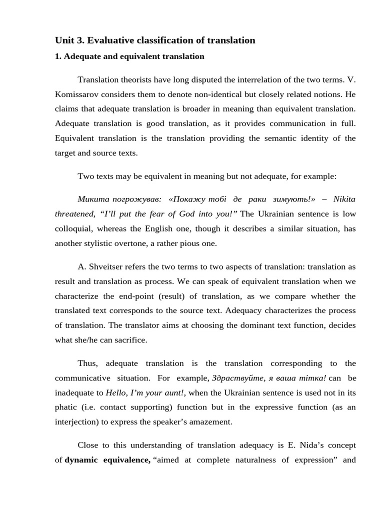 Adequate vs. Equivalent Translation | PDF | Translations | Semantics