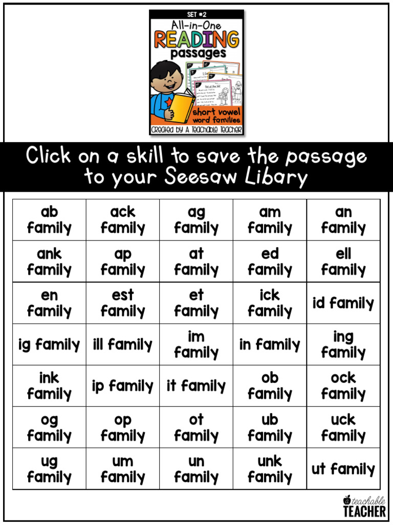 SEESAW Short Vowel All-in-One Reading Passages SET 2 | PDF