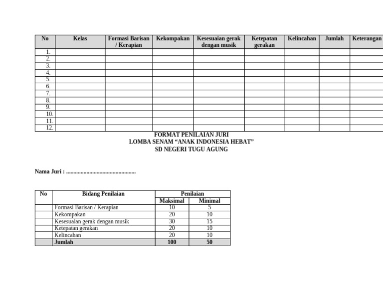 Format Penilaian Lomba Senam SD | PDF