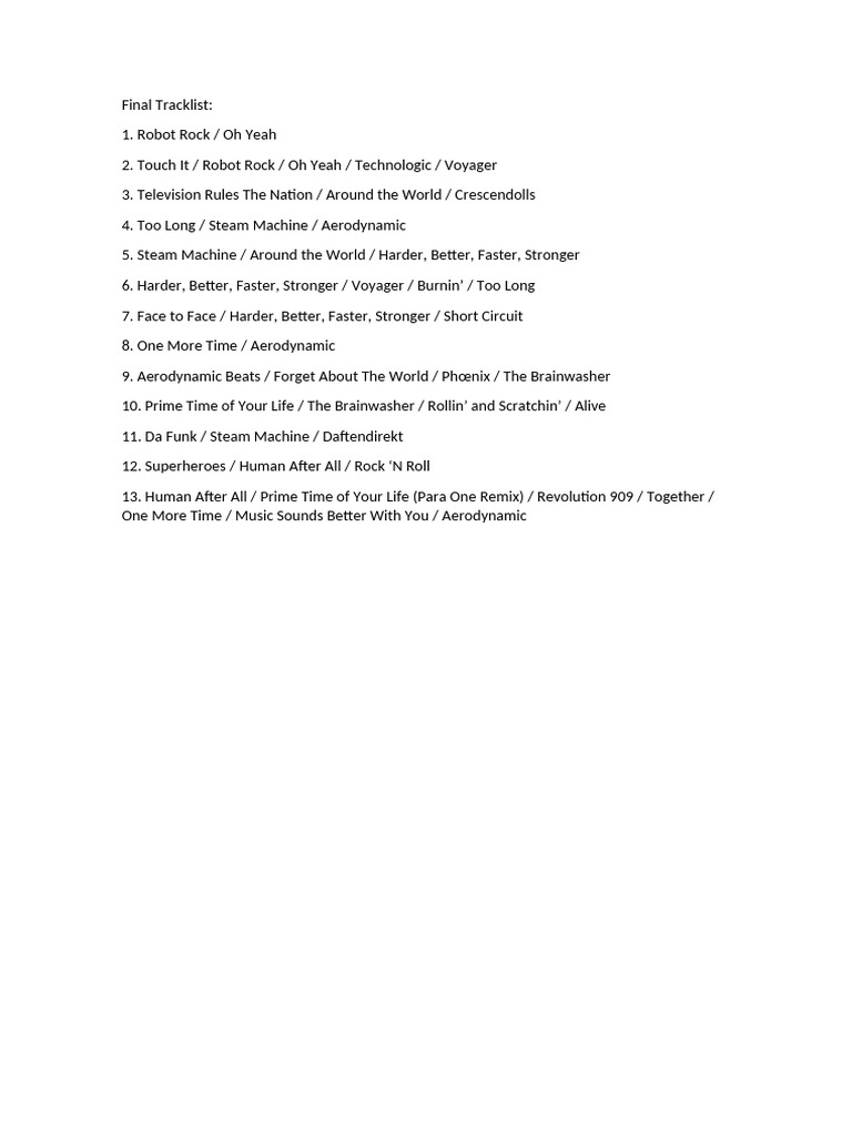 Alive 2007 Final Tracklist | PDF