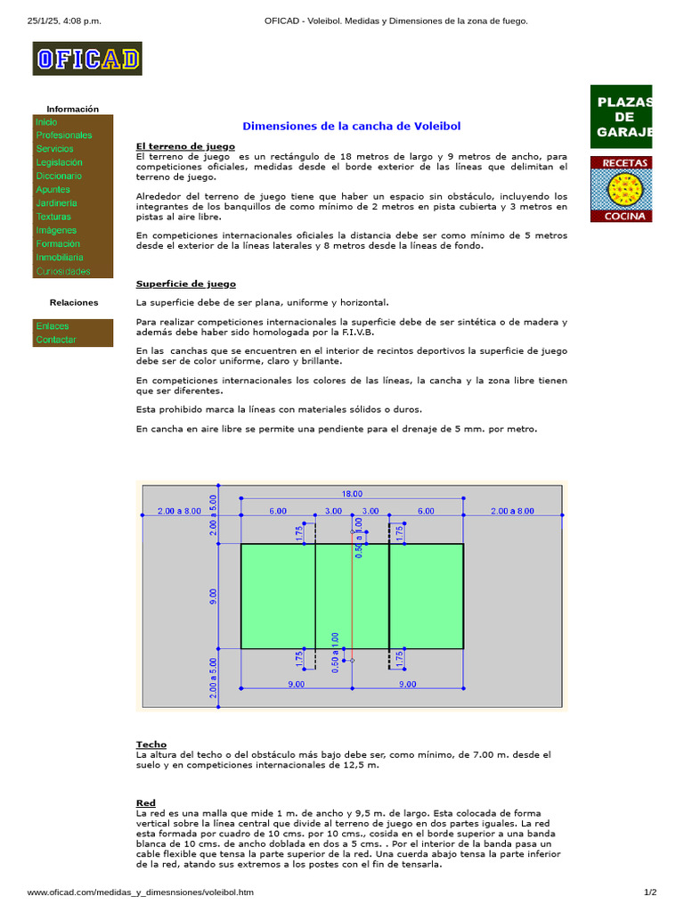 OFICAD - Voleibol. Medidas y Dimensiones de La Zona de Fuego | PDF | Vóleibol