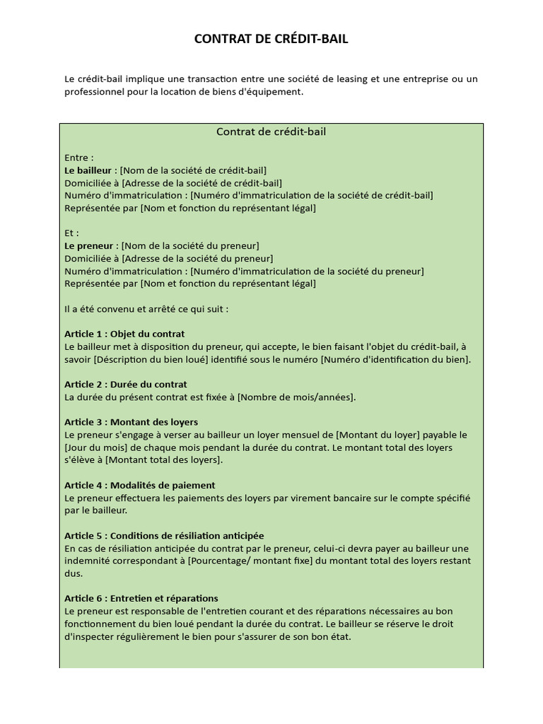 Contrat de Crédit-Bail Standard | PDF