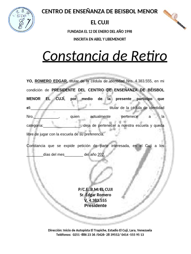 Constancia de Retiro Beisbol | PDF