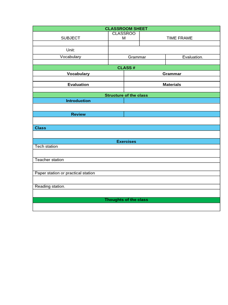 Class Structure Template - English | PDF