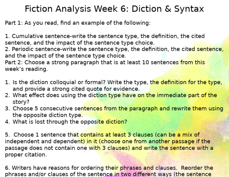 Fiction Analysis 6 Diction Syntax | PDF