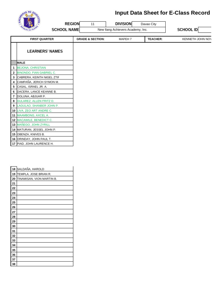 Mapeh Grading Sheet - 2024 | PDF