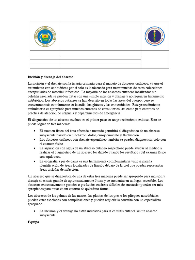 Incisión y Drenaje de Abscesos Cutáneos | PDF | Herida | Especialidades ...