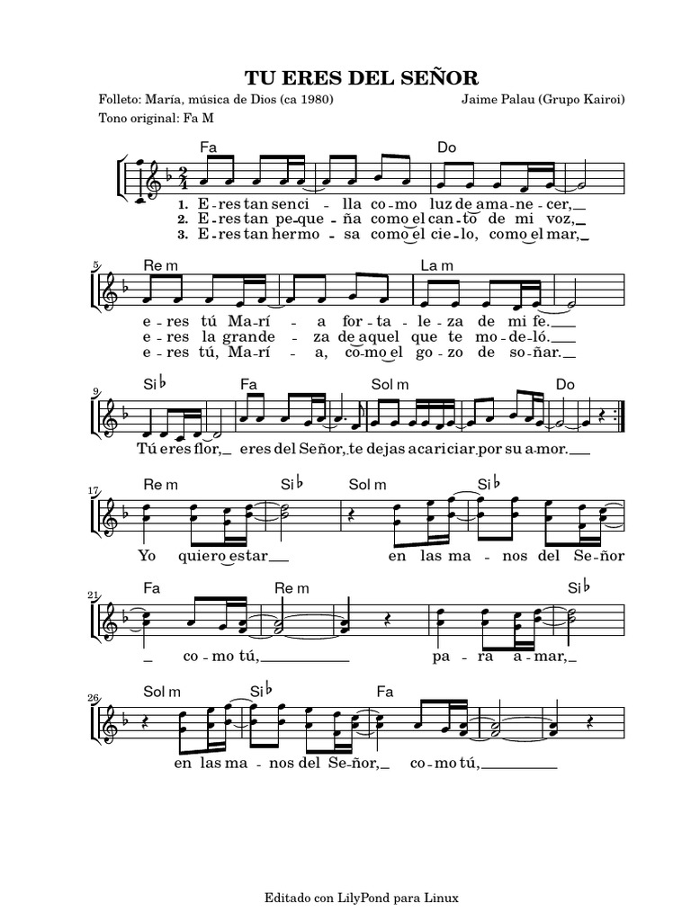Tu Eres Del Señor - Maria Musica de Dios - Jaime Palau - Kairoi | PDF