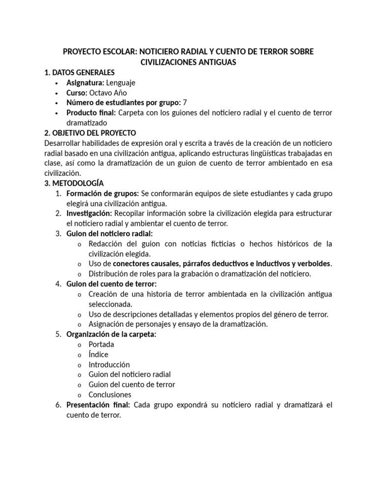 Proyecto Escolar 8vo. | PDF