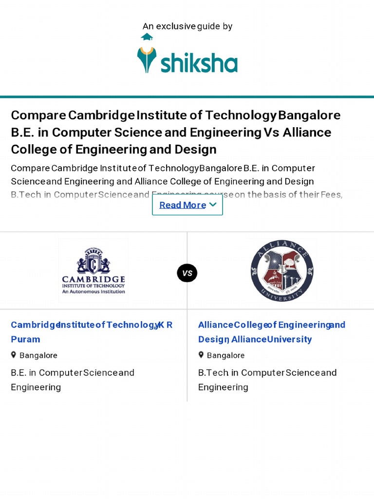 Compare Cambridge Institute of Technology Bangalore Vs Alliance College of Engineering and ...