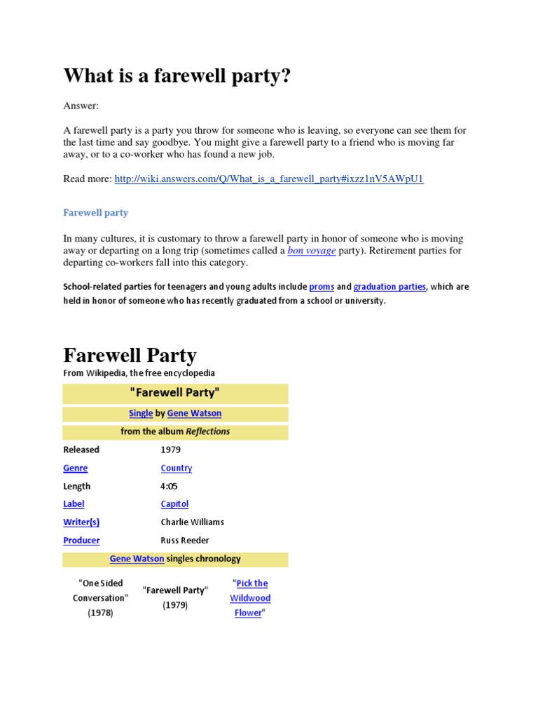 Farewell Party: Meaning & Traditions | PDF