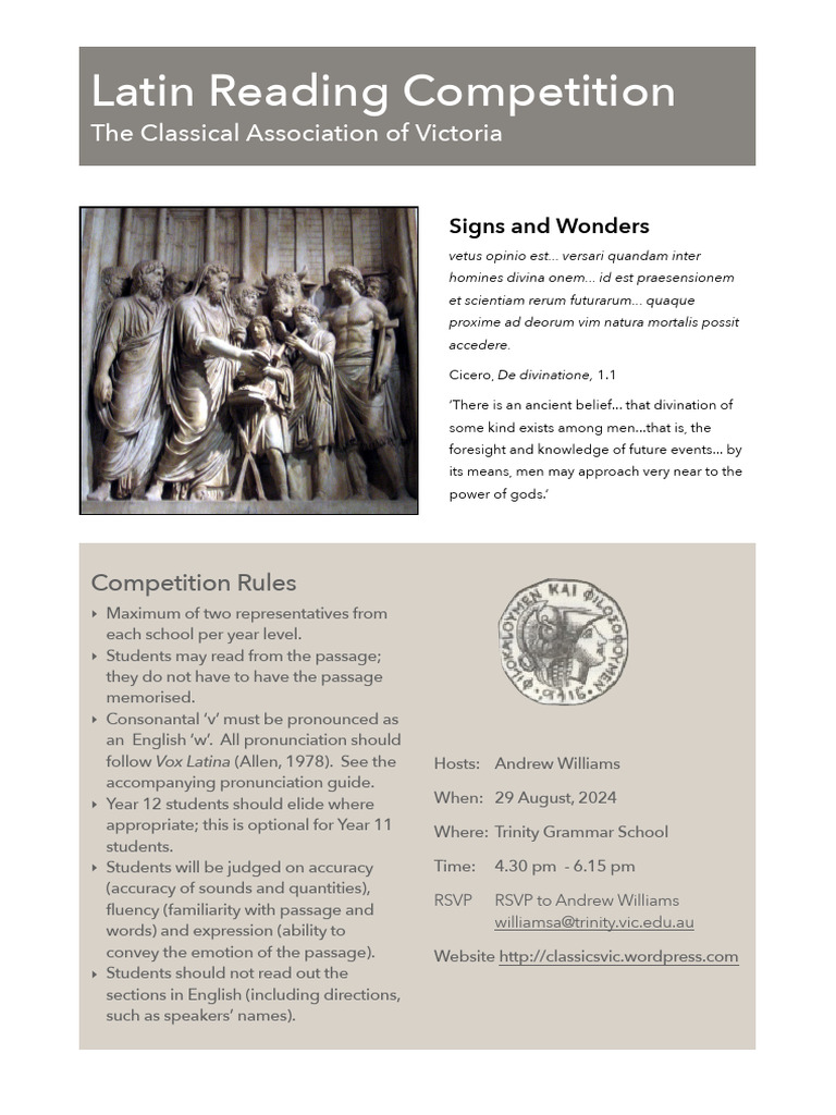 CAV Latin Reading Competition 2024 Information | PDF | Consonant | Payments