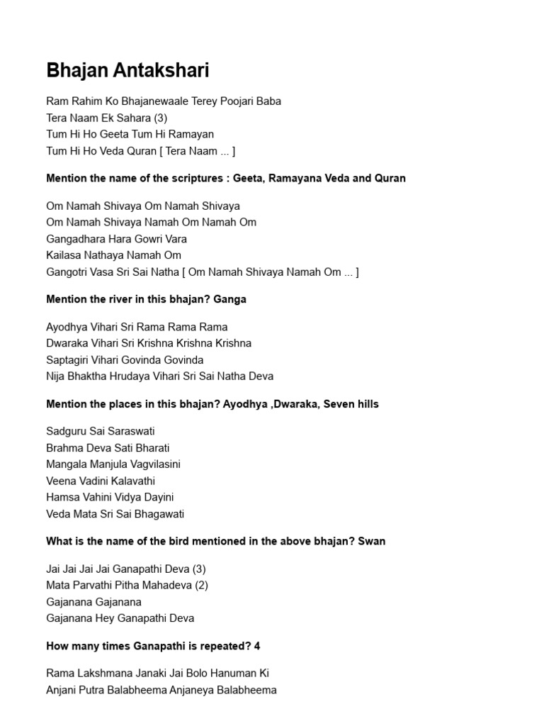 Bhajan Antakshari Lyrics and Themes | PDF