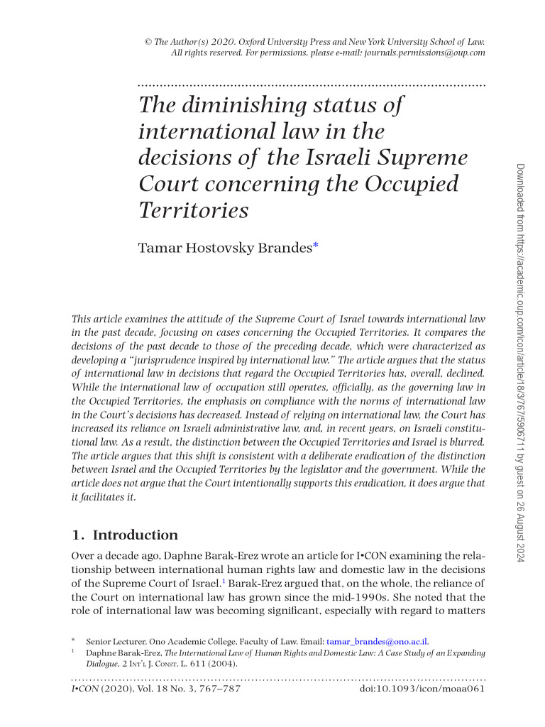 Decline of International Law in Israel's Court | PDF | Israeli Occupied ...