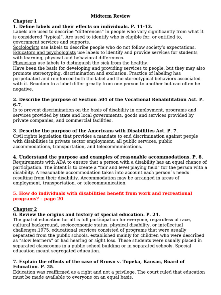 Midterm Review | PDF | Learning Disability | Individualized Education Program