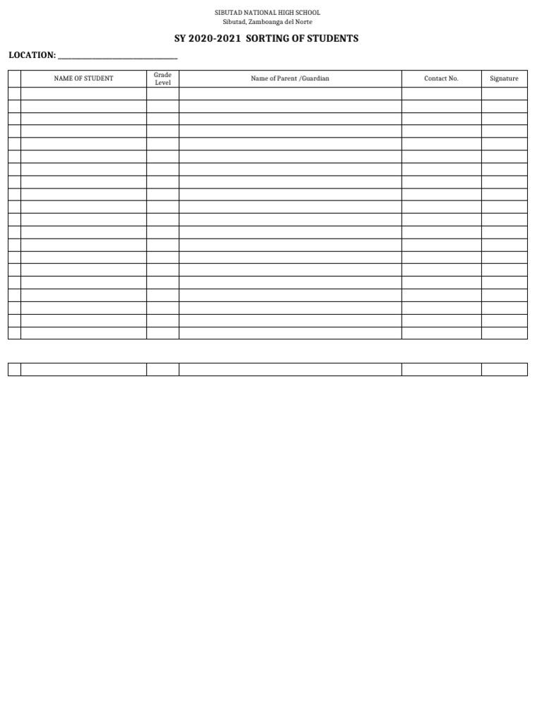 Sorting of Students by Location and Grade | PDF
