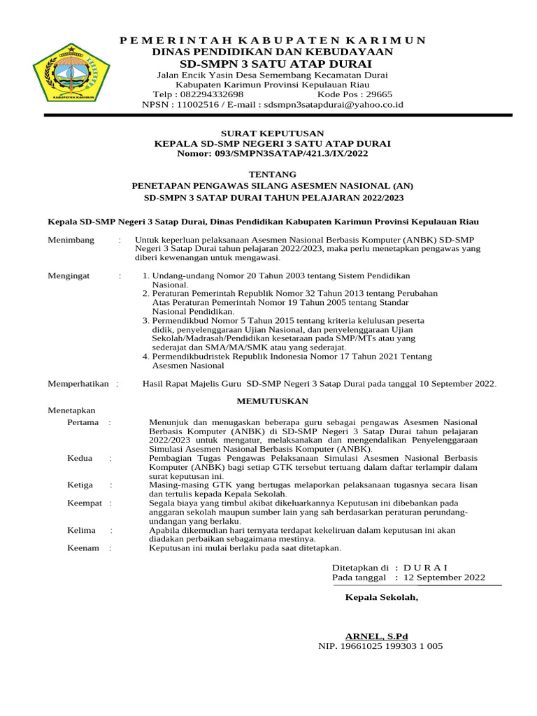 SK PENGAWAS SILANG AN 2022-2023 | PDF