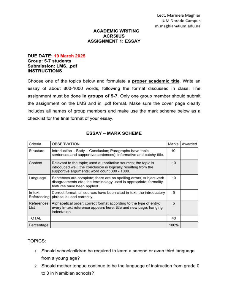 Academic Writing Assignment 1 2025 | PDF | Schools | Teachers