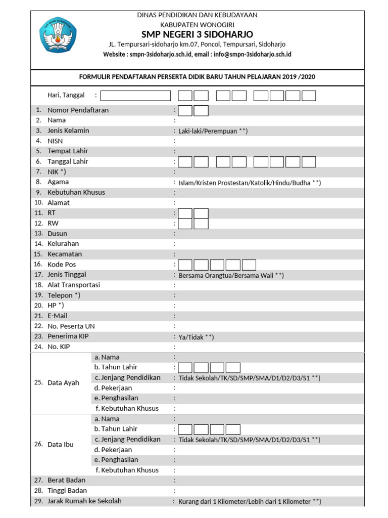Formulir PPDB Versi Dapodikdas SMP | PDF