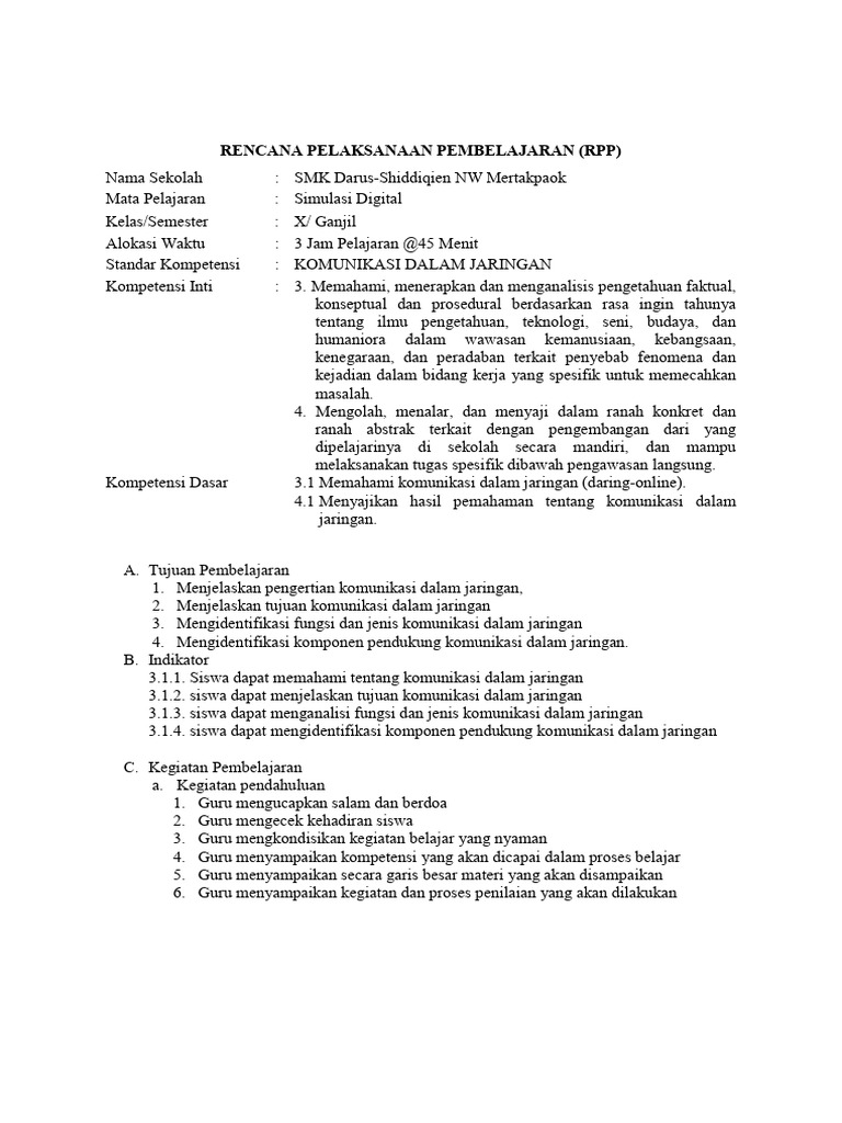 RPP Simulasi Digital Kelas X Ganjil | PDF