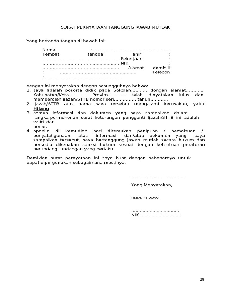 Format SPTJM Pengganti Ijazah | PDF