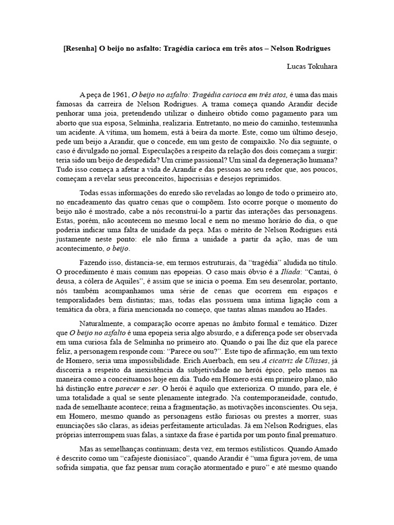 resenha o beijo no asfalto | PDF | Beijo | Narrativa