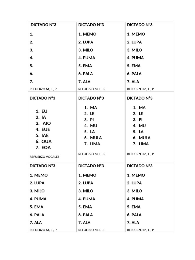 Dictados con la letra N | PDF